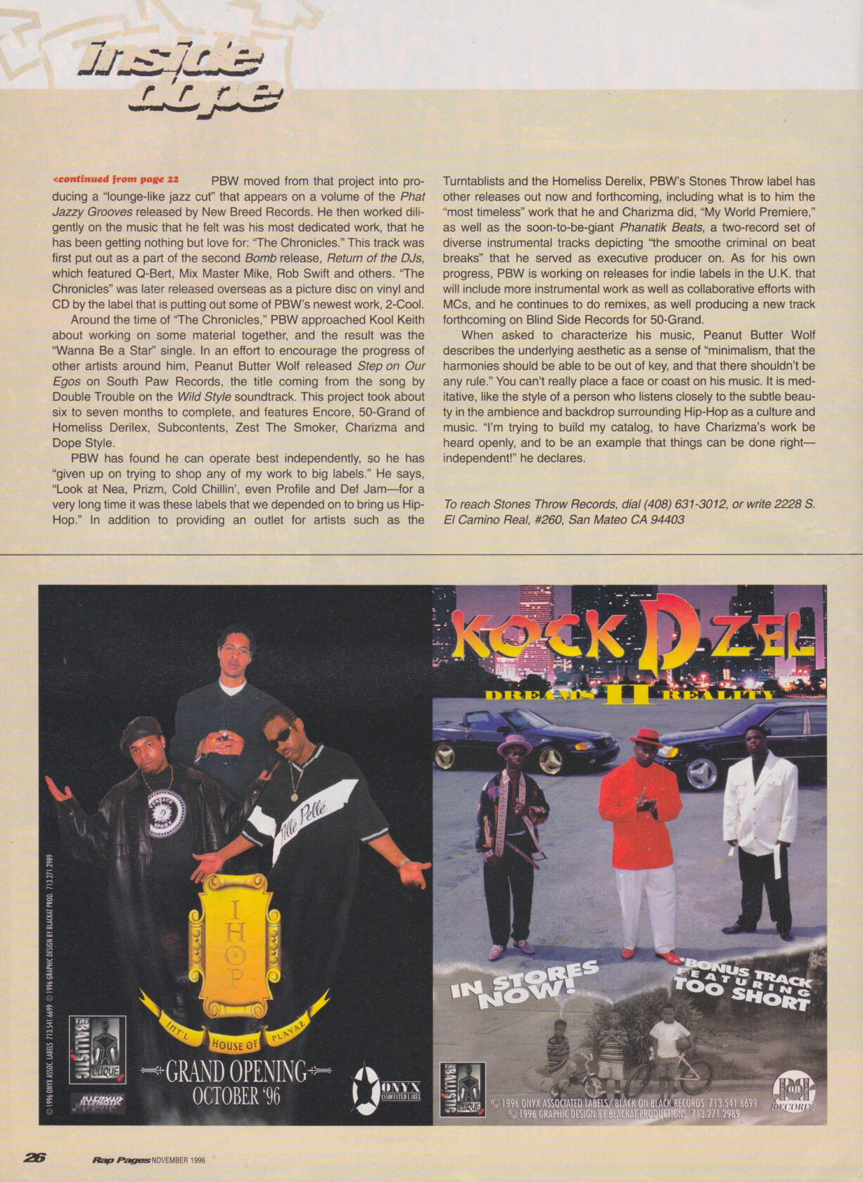 You can throw stones ... Rap Pages, 1996 - Stones Throw Records